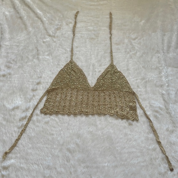 Tops | Gold Beaded Triangle Top Tie Shirt | Poshmark